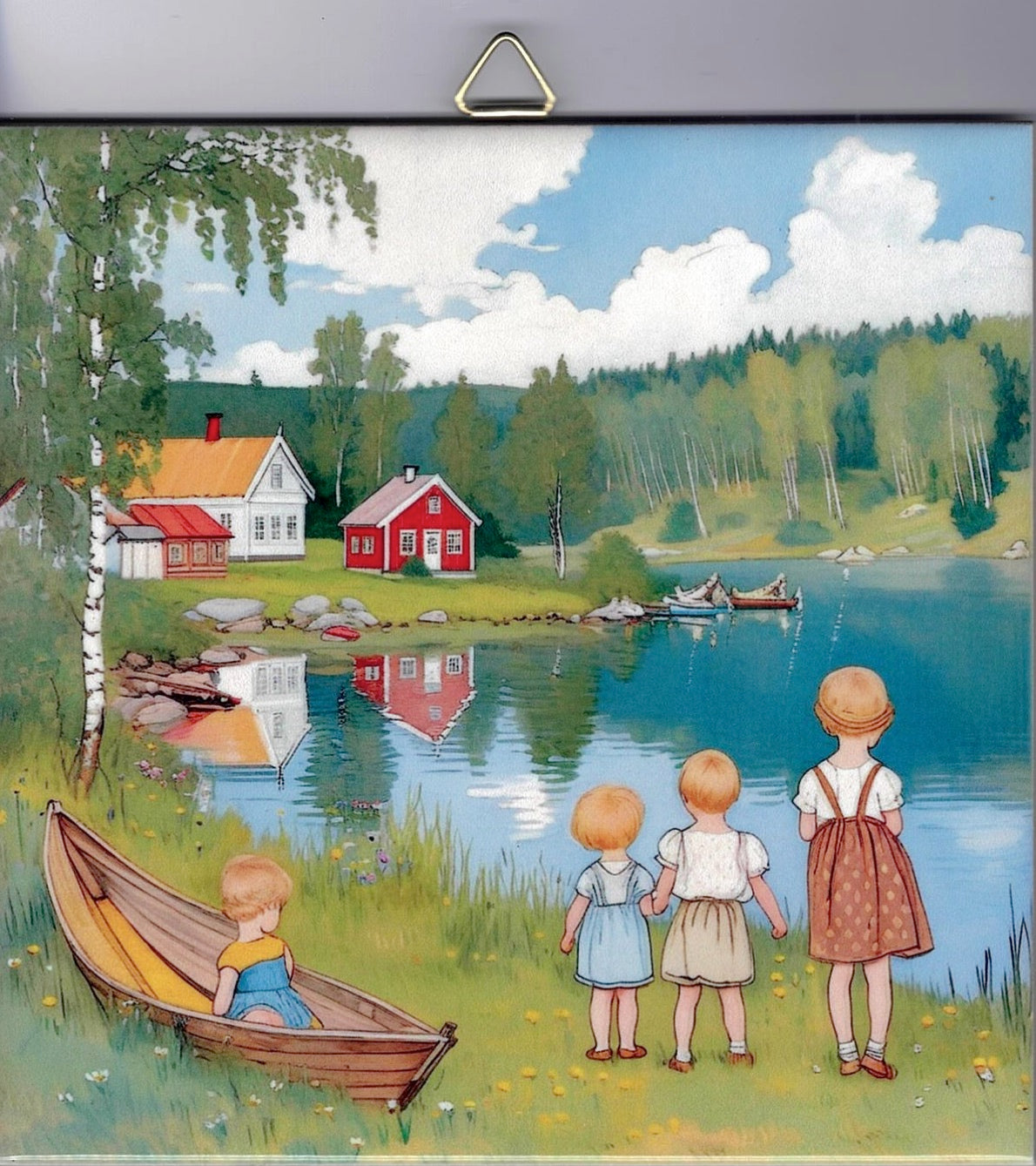 6" Ceramic Tile, Children by the Lake in Summer – Gift Chalet