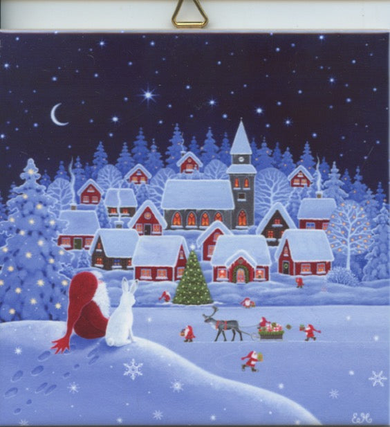 6" Ceramic Tile, Eva Melhuish Tomte & Rabbit watching the town – Gift ...
