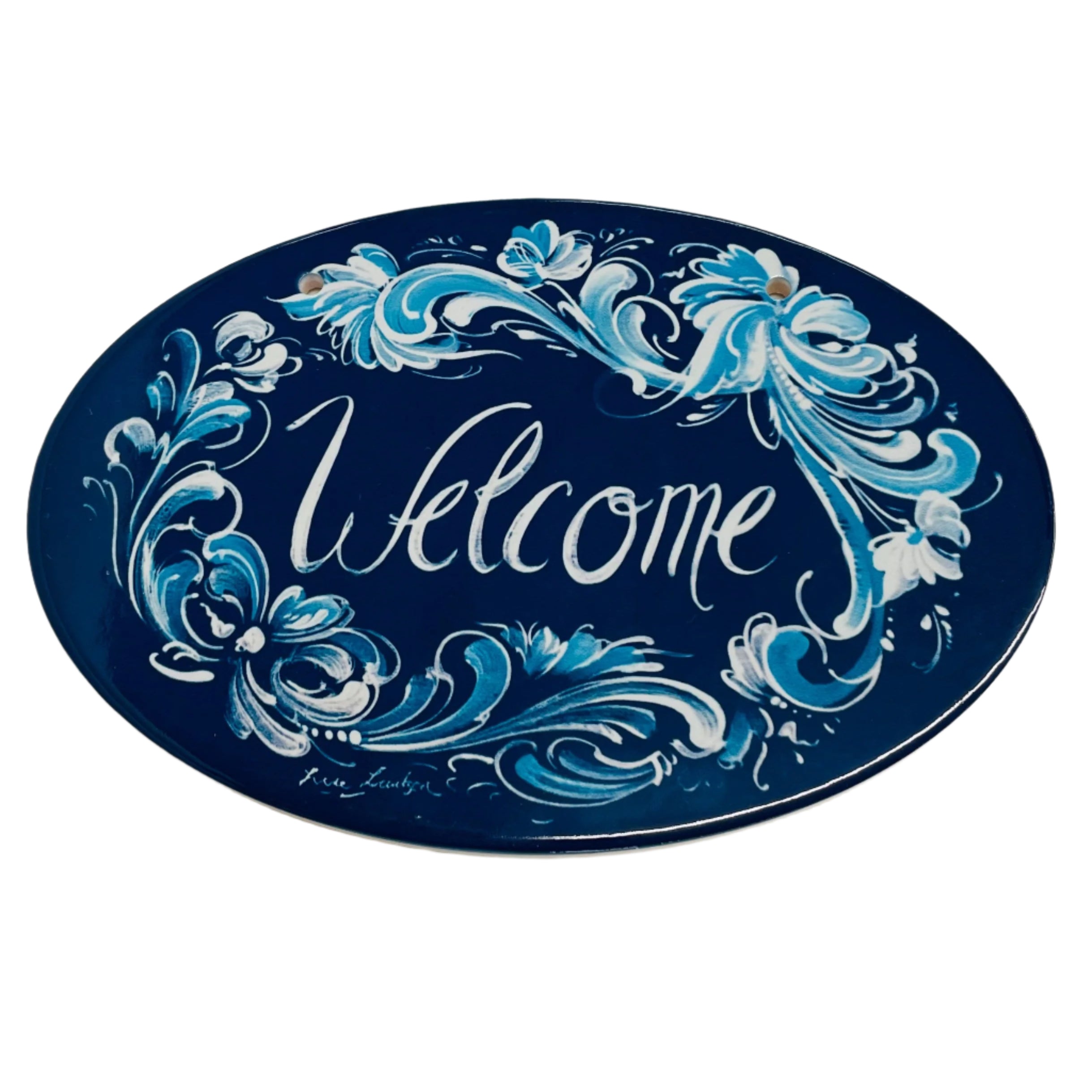 Oval Ceramic Welcome Sign - Lise Lorentzen Rosemaling – Gift Chalet