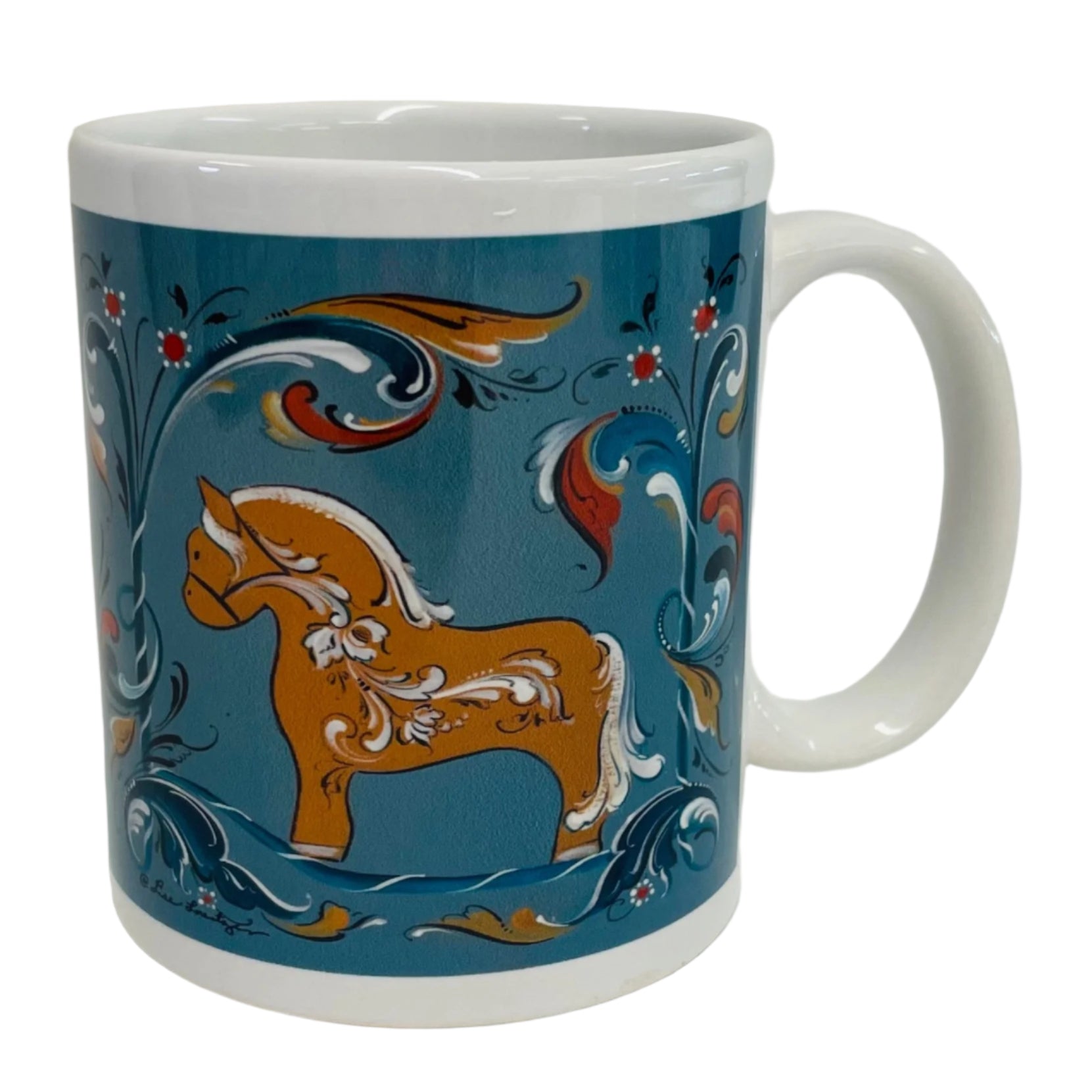 Lise Lortentzen blue rosemaling with Fjord horse coffee mug – Gift Chalet