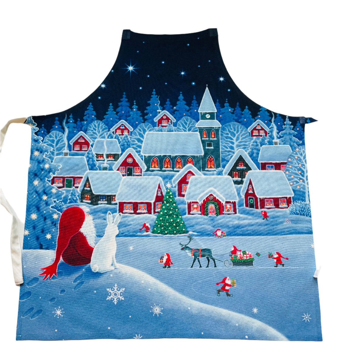 Apron - Eva Melhuish Tomte & Rabbit watching Village – Gift Chalet
