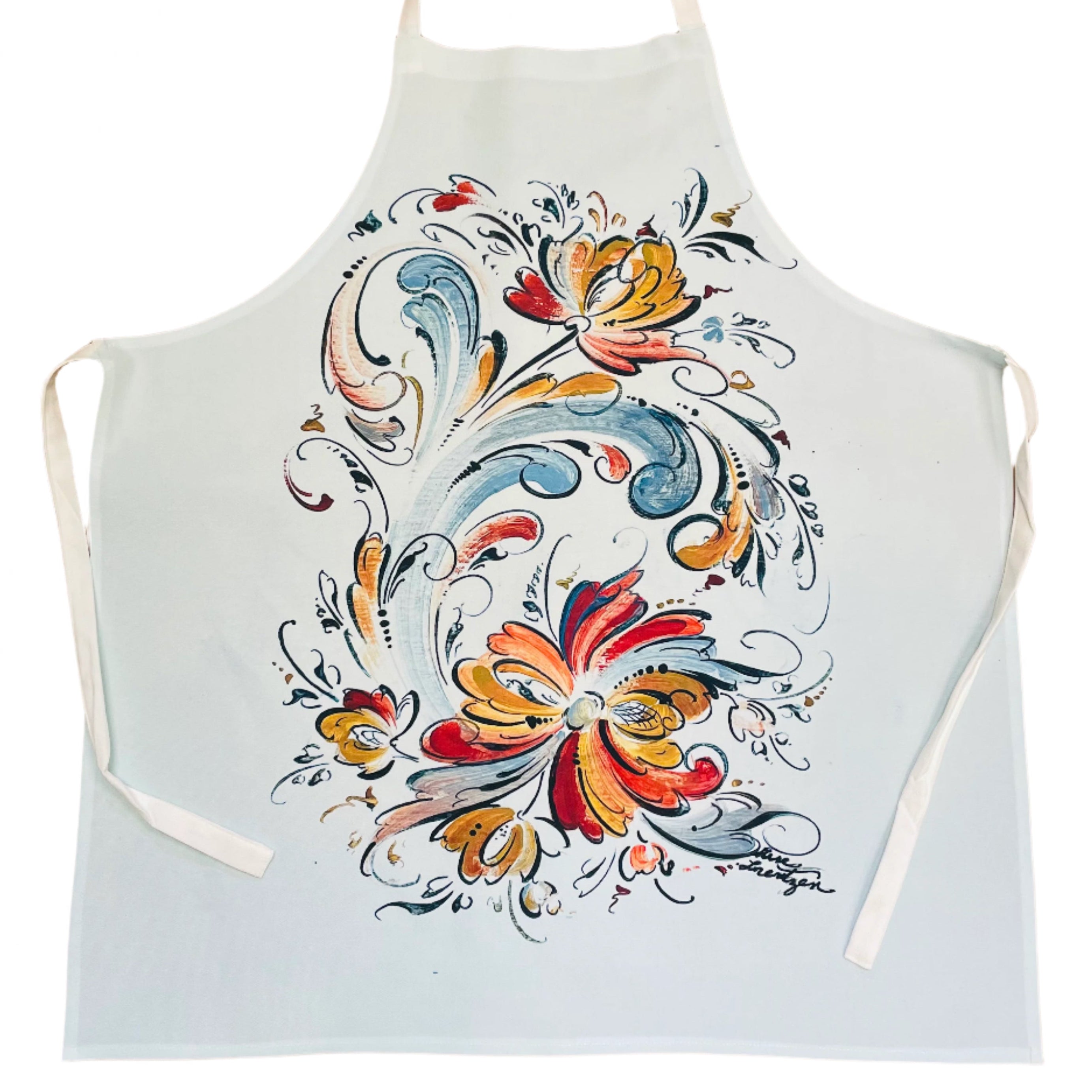 Apron - Lise Lorentzen Pale Blue Rosemaling – Gift Chalet