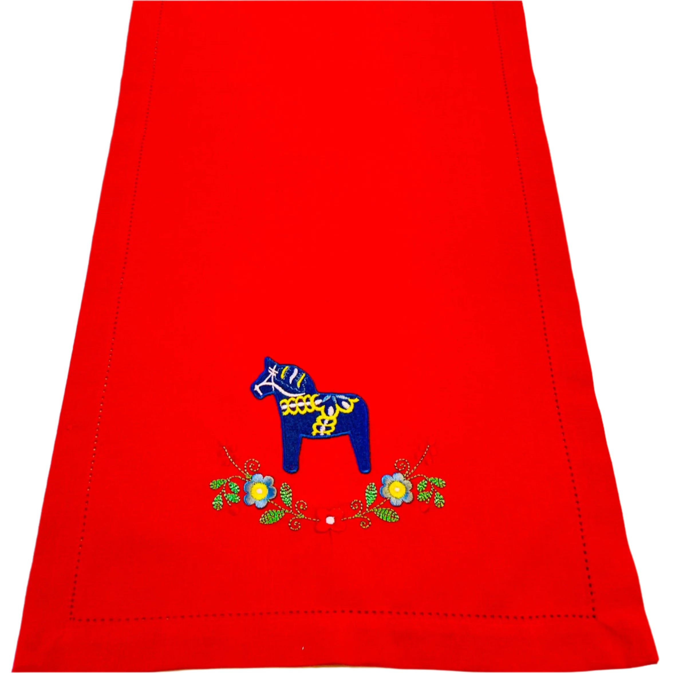 Blue Swedish Dala horse & Flowers Embroidered on Red 36" Runner – Gift ...