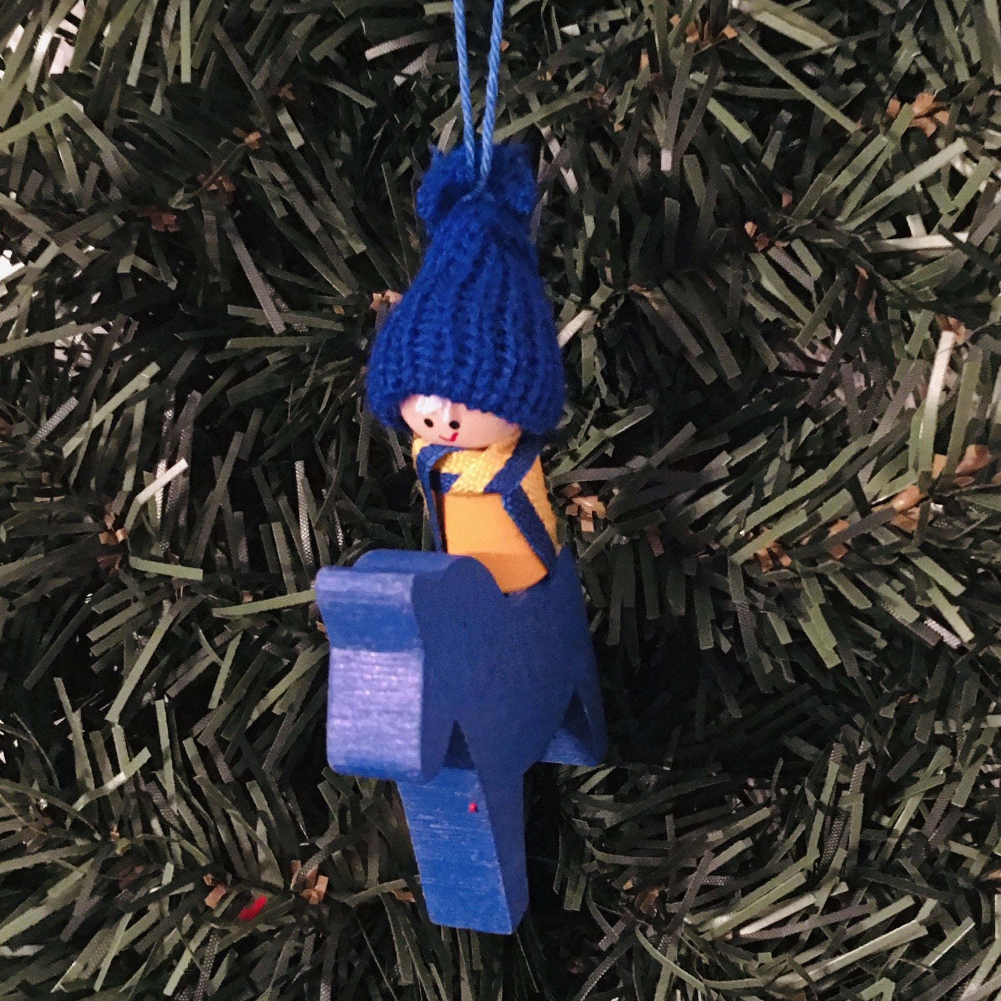 Tomte Boy on Blue Dala Horse Ornament – Gift Chalet