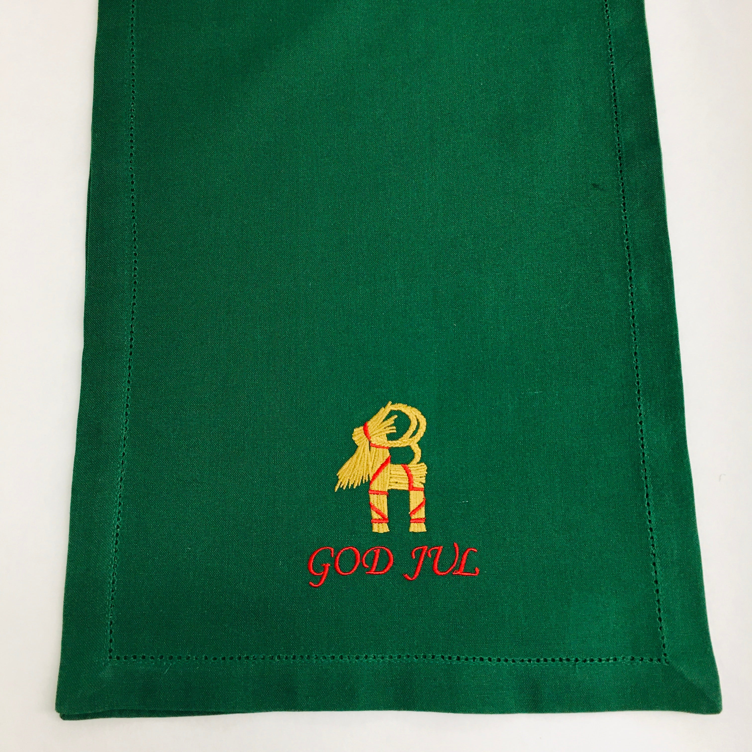God Jul Straw Goat Embroidered on Green 36" Runner – Gift Chalet