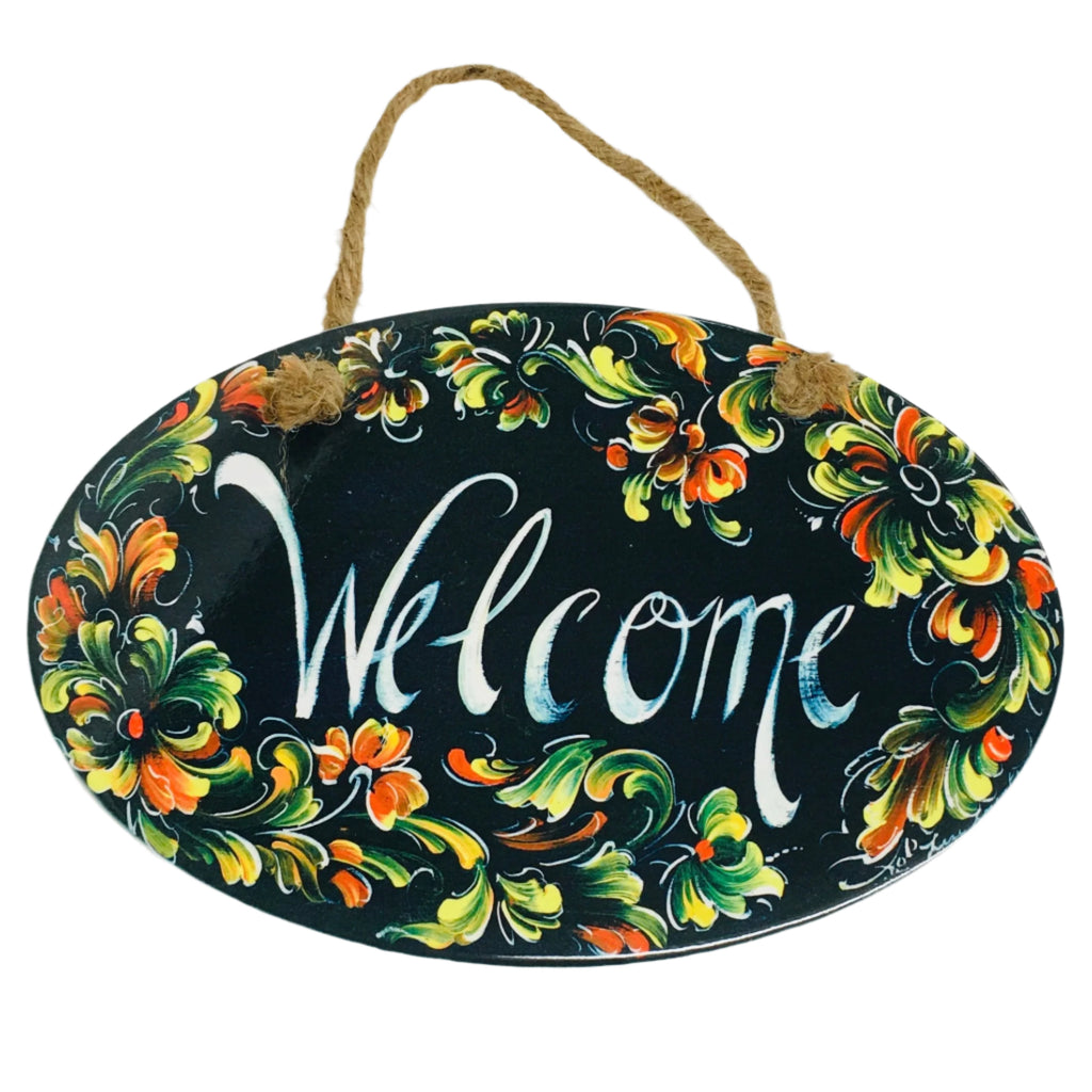 Oval Ceramic Welcome Sign - Lise Lorentzen Rosemaling – Gift Chalet