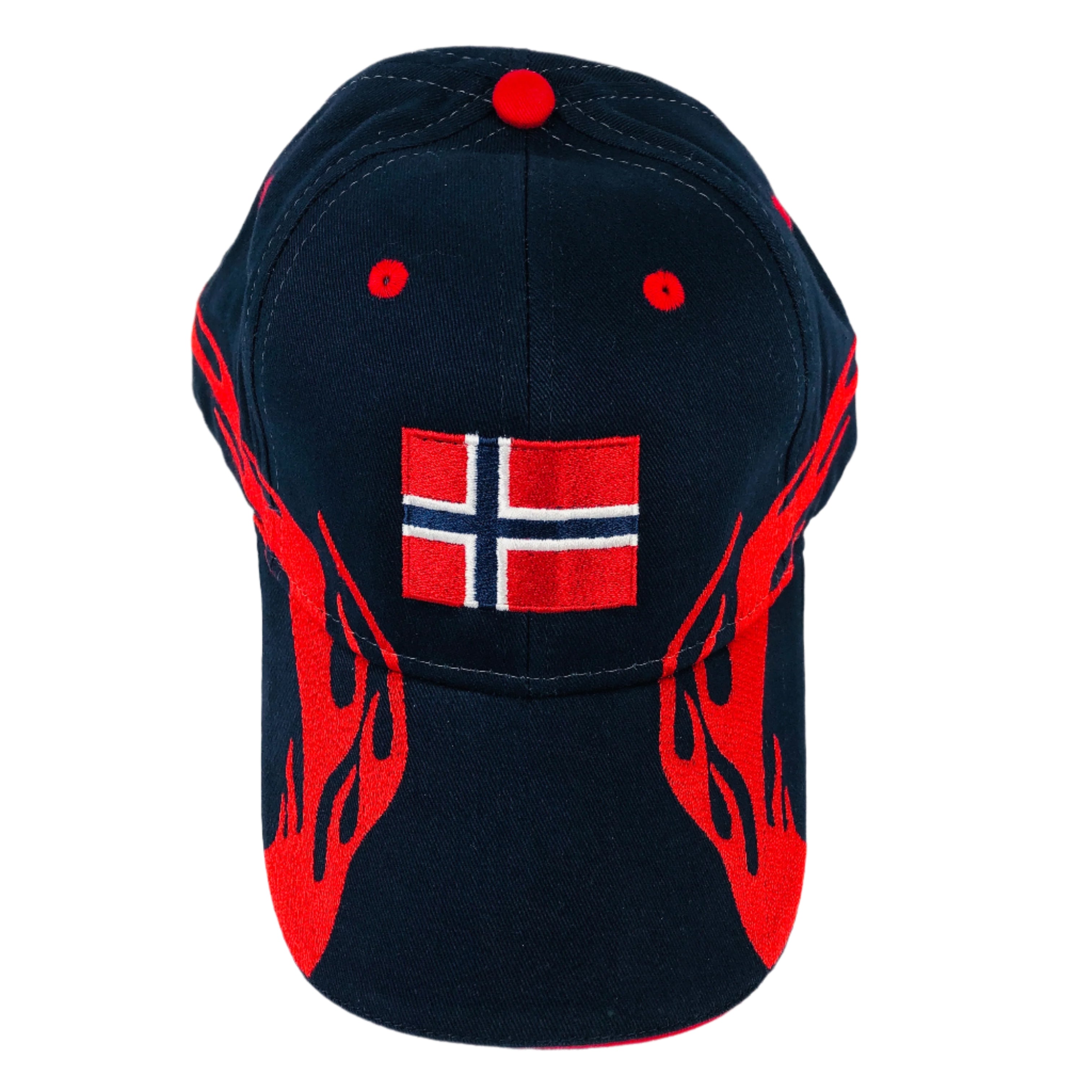 Norway flag navy baseball cap with red flames – Gift Chalet